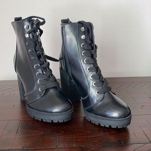 Express | Shoes | New Express Lug Sole High Heeled Boots In Black Size ...